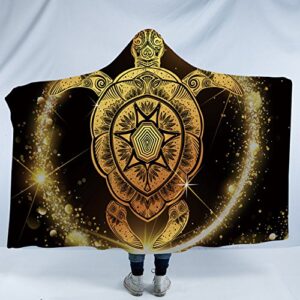 sleepwish sea turtle hooded blanket gold bright turtle sherpa blanket hooded turtle throw teen adult hooded blanket (60"x 80")