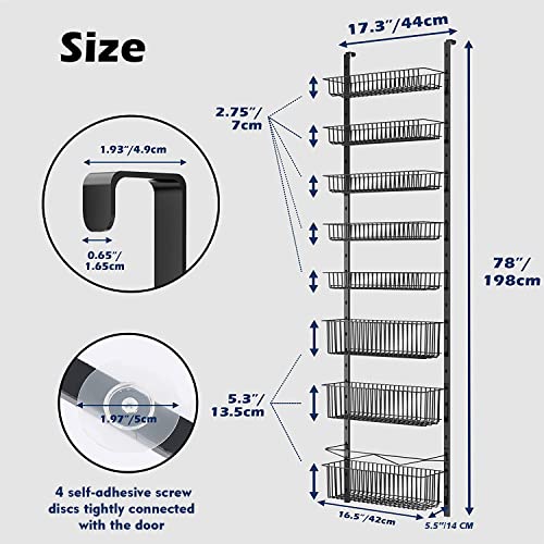 COVAODQ 8-Tier Pantry Door Organization and Storage Over the Door Pantry Organizer Metal Hanging Kitchen Spice Rack Can Organizer