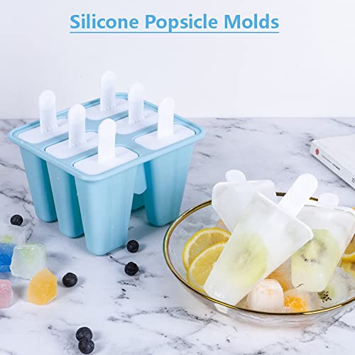 Silicone Popsicle Molds, 6 Pieces Ice Pop Molds, BPA Free Popsicle Mold Reusable Easy Release Ice Pop Maker, Popsicle Mould with Cleaning Brush and Silicone Funnel, Popsicle Molds Blue