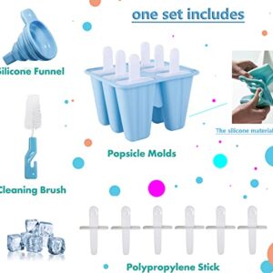 Silicone Popsicle Molds, 6 Pieces Ice Pop Molds, BPA Free Popsicle Mold Reusable Easy Release Ice Pop Maker, Popsicle Mould with Cleaning Brush and Silicone Funnel, Popsicle Molds Blue