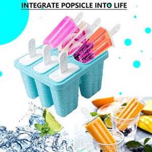 Silicone Popsicle Molds, 6 Pieces Ice Pop Molds, BPA Free Popsicle Mold Reusable Easy Release Ice Pop Maker, Popsicle Mould with Cleaning Brush and Silicone Funnel, Popsicle Molds Blue