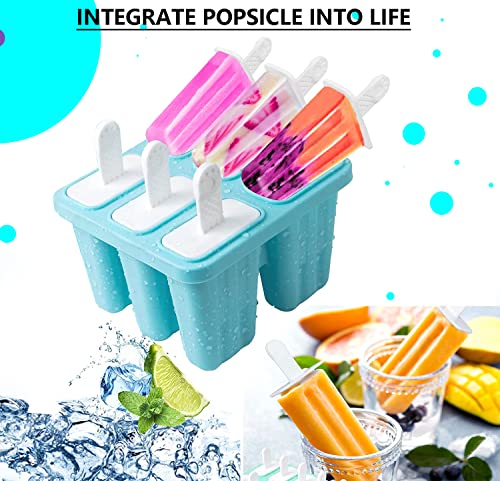 Silicone Popsicle Molds, 6 Pieces Ice Pop Molds, BPA Free Popsicle Mold Reusable Easy Release Ice Pop Maker, Popsicle Mould with Cleaning Brush and Silicone Funnel, Popsicle Molds Blue