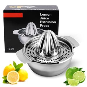 trusber citrus hand lemon juicer, stainless steel citrus manual juicer squeezer with strainer & bowl for lemon,orange,grapefruit - dishwasher safe