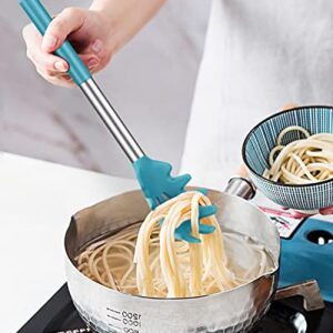 Pack of 2 Silicone Pasta Fork, Kitchen Heat Resistant Noodle Spoon Server, BPA Free Spaghetti Strainer,Best Cooking Tools (Gray-Blue)