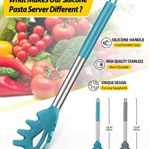 Pack of 2 Silicone Pasta Fork, Kitchen Heat Resistant Noodle Spoon Server, BPA Free Spaghetti Strainer,Best Cooking Tools (Gray-Blue)