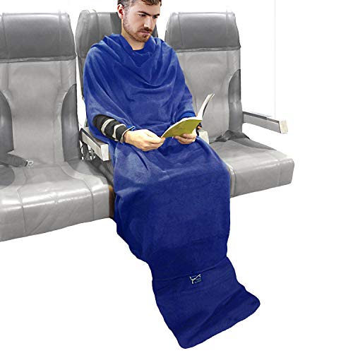 The Smart Blanket - 6 in 1 - Throw Blanket, Pillow, Detachable Foot Warmer, Privacy Hood, Secure Pouch Pocket, Wearable Blanket - Made in USA - Size: L / XL - Color: Navy