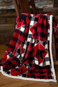 carstens lumberjack bear red plaid sherpa throw blanket 54" x 68"