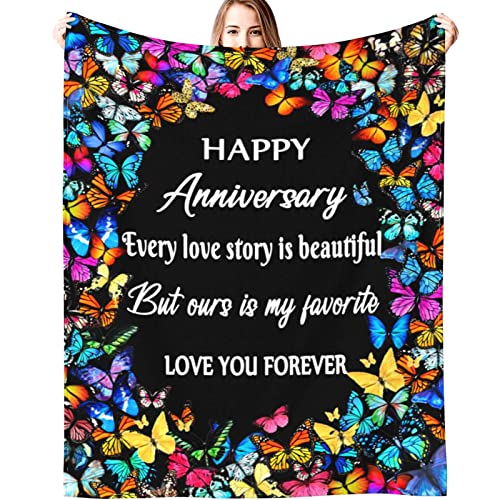 ZCBEQ Wedding Anniversary Blanket Gifts Couple Romantic Anniversary Throw Blanket Happy Anniversary for Him Her Wife Husband Parents 60"X50"