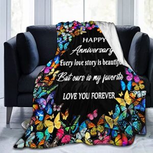 ZCBEQ Wedding Anniversary Blanket Gifts Couple Romantic Anniversary Throw Blanket Happy Anniversary for Him Her Wife Husband Parents 60"X50"