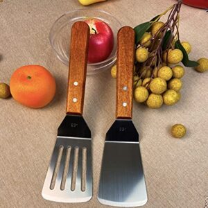 KLAQQED 2Pcs Metal Spatulas Set, Metal Spatula for Cast Iron Skillet, Cooking Utensils Fish Egg Grill Spatula Stainless Steel Slotted Spatula, Wok Flat Top Small Metal Spatula Turner with Wood Handle