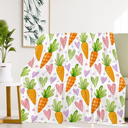 Easter Blanket Cute Carrots Blanket Soft Cozy Warm Lightweight Plush Fleece Throw Blanket Bed Quilts Easter Gifts for Women Men Couch Sofa Travel 60"x80" L for Adults