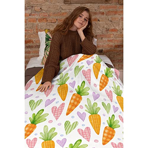 Easter Blanket Cute Carrots Blanket Soft Cozy Warm Lightweight Plush Fleece Throw Blanket Bed Quilts Easter Gifts for Women Men Couch Sofa Travel 60"x80" L for Adults