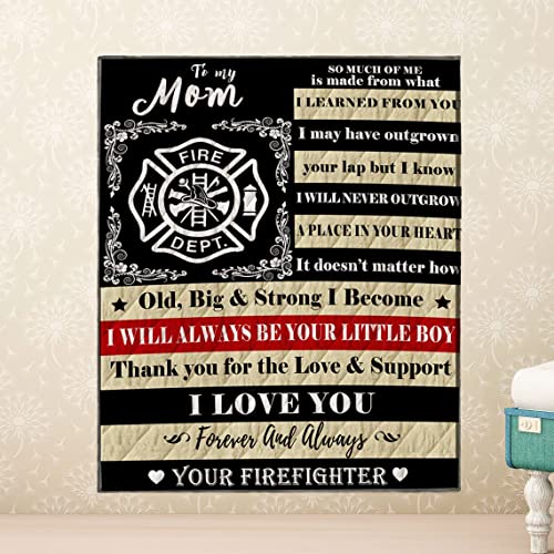 Personalized To My Mom Blanket From Firefighter Son- Firefighter Gifts for Mom Birthday- Fireman Throw- Firefighter Blankets for My Mom In Christmas- Fireman Mom Gifts From Son- Firetrucks Blanket