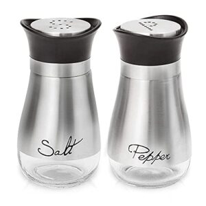 salt and pepper shakers, stainless steel and glass bottle, set of 2