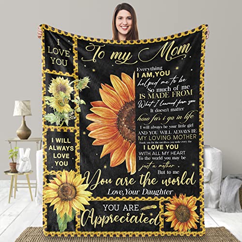 UFOORO Mother Day Birthday Gifts for Mom- Gifts for Mom Throw Blanket,Mom Gifts,Gifts for Mom from Daughter,Mom Gifts from Daughter Sunflower Warm Blanket…