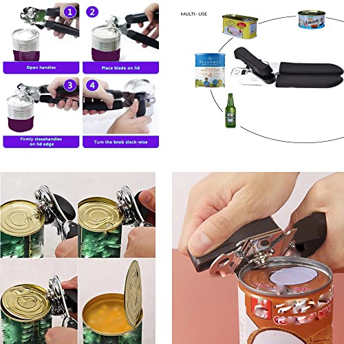 Best Can Opener Hand Manual - Stainless Steel Multifunctional 3in1 Manual Can Opener and Bottle Bear Opener with Sharp Blade Smooth Edge and Easy Grip Handle Easy to Use for Seniors Citizens