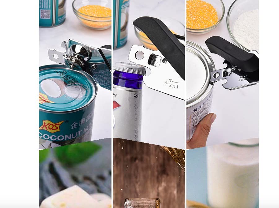 Best Can Opener Hand Manual - Stainless Steel Multifunctional 3in1 Manual Can Opener and Bottle Bear Opener with Sharp Blade Smooth Edge and Easy Grip Handle Easy to Use for Seniors Citizens