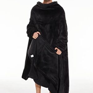 TITIZLK Wearable Blanket Adult, Super Soft Faux Fur Throw Blanket, 61x80, with a Foot Pocket, Large, Blanket with Sleeves, (Black, 62x80)