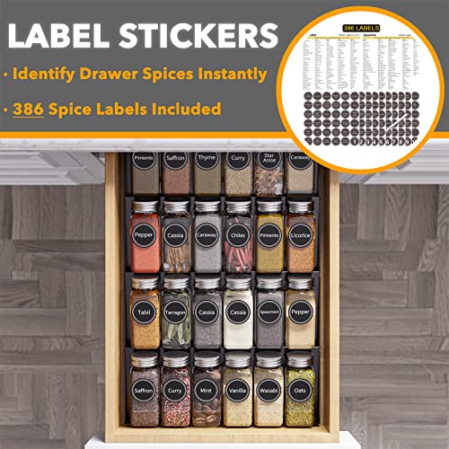 SpaceAid Spice Drawer Organizer with 28 Spice Jars, Spice Drawer Organizer with 24 Spice Jars, 386 Spice Labels