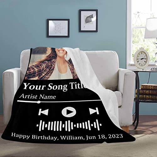 Jaydouble Personalized Blanket with Spotify Music Code Custom Picture Throw Blankets for Couples Lover Friends Birthday Wedding