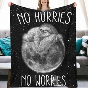 sleep sloth on moon no hurries no worries for boys adults room decor super soft warm fleece plush flannel blanket stuff gift for adult kids men women 60"x50"