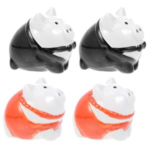 upkoch sugar container cow cookie jar ceramic salt pepper shakers jar: 4pcs cartoon piggy can pottery seasoning bottle sprinkle kitchen powder condiments holder big jars coffee canister