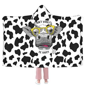 cow print hooded blanket flannel wearable throw blanket,blanket hoodie warm wearable blanket soft fleece throw blankets comfy hoodie blankets for kids adults