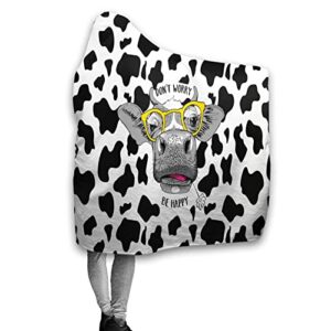 Cow Print Hooded Blanket Flannel Wearable Throw Blanket,Blanket Hoodie Warm Wearable Blanket Soft Fleece Throw Blankets Comfy Hoodie Blankets for Kids Adults