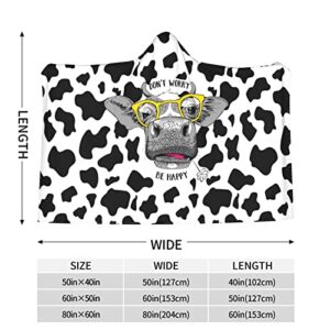 Cow Print Hooded Blanket Flannel Wearable Throw Blanket,Blanket Hoodie Warm Wearable Blanket Soft Fleece Throw Blankets Comfy Hoodie Blankets for Kids Adults