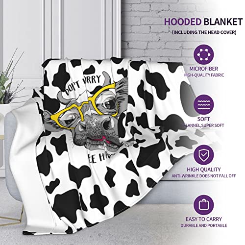 Cow Print Hooded Blanket Flannel Wearable Throw Blanket,Blanket Hoodie Warm Wearable Blanket Soft Fleece Throw Blankets Comfy Hoodie Blankets for Kids Adults