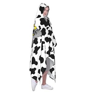 Cow Print Hooded Blanket Flannel Wearable Throw Blanket,Blanket Hoodie Warm Wearable Blanket Soft Fleece Throw Blankets Comfy Hoodie Blankets for Kids Adults