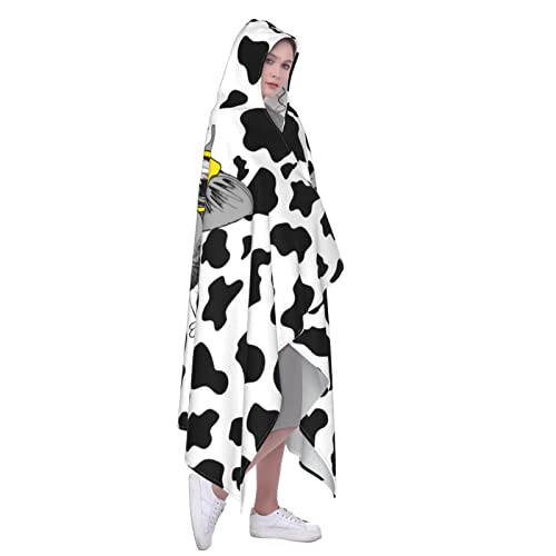 Cow Print Hooded Blanket Flannel Wearable Throw Blanket,Blanket Hoodie Warm Wearable Blanket Soft Fleece Throw Blankets Comfy Hoodie Blankets for Kids Adults