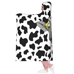 Cow Print Hooded Blanket Flannel Wearable Throw Blanket,Blanket Hoodie Warm Wearable Blanket Soft Fleece Throw Blankets Comfy Hoodie Blankets for Kids Adults