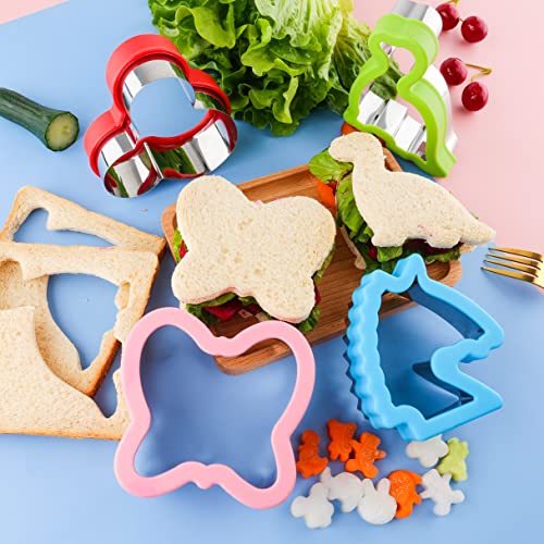 Sandwich Cutter Set Fruit Cutters Bread Cutout Shapes for Kids Lunch Butterfly Dinosaur Unicorn Mousehead Food Shaped Cookie Cutters 13 Pack for Baking and Food Tools Accessories