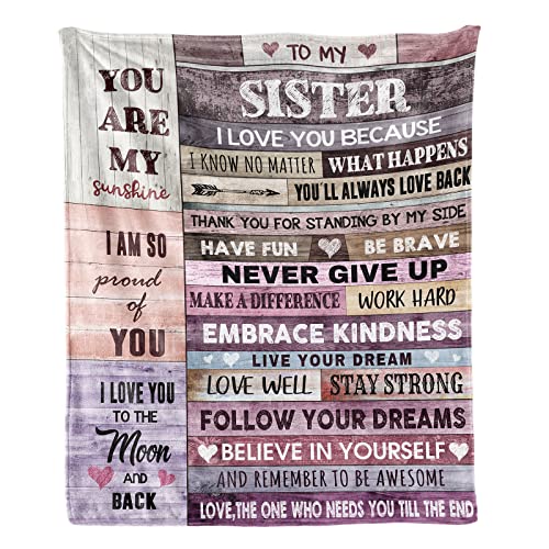 to My Sister Gift from Sister Ultra-Soft Micro Fleece Blanket Flannel Throws Blankets Sister in Law Sisters Warm Quilts for Bed Couch Travel Beach Throw Banket(60"x50", Gift for Sister Blanket)