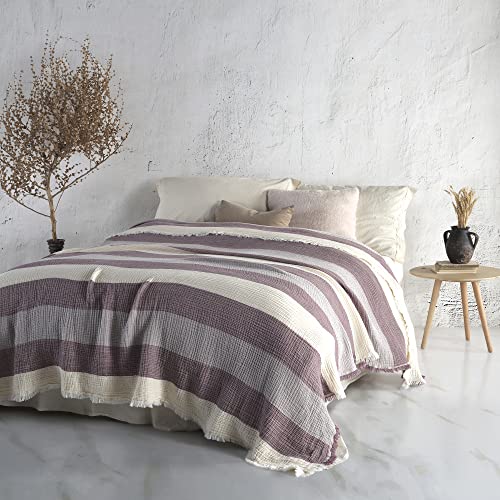 Benva Home Queen Size Cotton Blanket Muslin Throw Blanket for Couch 4-Layer Woven Blanket Breathable Blanket All Season Soft and Lightweight Blankets for Adults Cotton Blanket 90 x 90 inc (Purple)