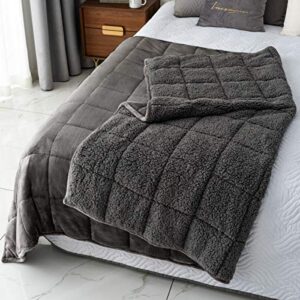 mr.sandman weighted blanket adults 15lbs for queen size bed, soft sherpa heavy blanket relieves pressure with premium microbeads - 60"x80" grey