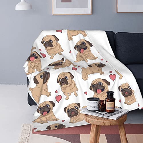 Cute Pug Dog Puppies Throw Blanket Soft Bed Blankets Lightweight Cozy Plush Flannel Fleece Blanket for Sofa Couch Bedroom 60"X50"