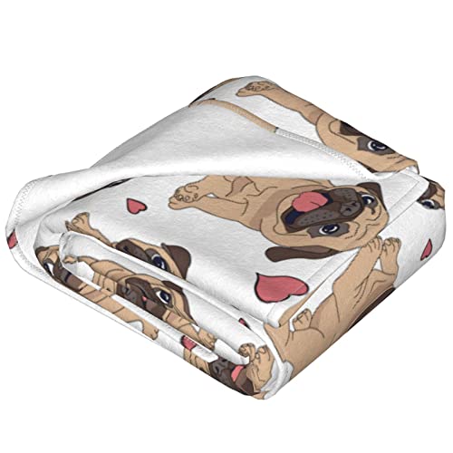 Cute Pug Dog Puppies Throw Blanket Soft Bed Blankets Lightweight Cozy Plush Flannel Fleece Blanket for Sofa Couch Bedroom 60"X50"