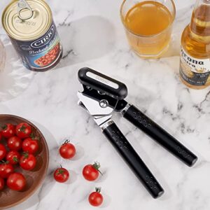 Can Opener, Can Opener Manual with Stainless Steel Sharp Blade - Smooth Edge & Ultra Sharp, Multifunctional Heavy Duty Handheld Can Opener with Anti-slip Hand Grip & Large Turning Knob (Black)