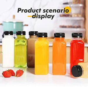 MANSHU 10 OZ Plastic Juice Bottles, Reusable Bulk Beverage Containers, with Black Tamper Evident Lids for Juice, Milk and Other Beverages 10Pcs.