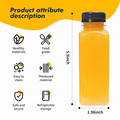 MANSHU 10 OZ Plastic Juice Bottles, Reusable Bulk Beverage Containers, with Black Tamper Evident Lids for Juice, Milk and Other Beverages 10Pcs.