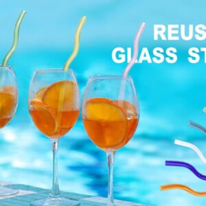 Nipogear 8*200mm wavy high borosilicate transparent colored high borosilicate glass straws for beverages, coffee, milk and tea straws. Seven-piece suit.