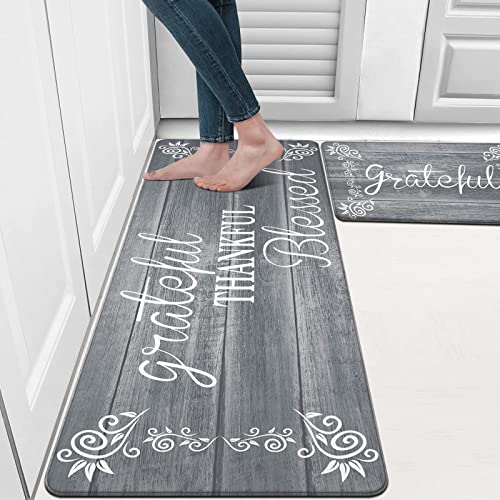 HEBE Anti Fatigue Kitchen Rug Sets 2 Pieces Non Slip Cushioned Kitchen Mats for Floor Waterproof Farmhouse Kitchen Rugs and Mats Set Comfort Standing Desk Mats for Office,Laundry Room