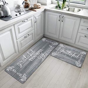 HEBE Anti Fatigue Kitchen Rug Sets 2 Pieces Non Slip Cushioned Kitchen Mats for Floor Waterproof Farmhouse Kitchen Rugs and Mats Set Comfort Standing Desk Mats for Office,Laundry Room