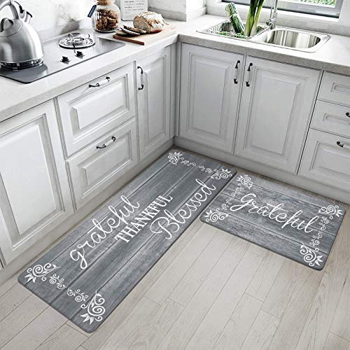 HEBE Anti Fatigue Kitchen Rug Sets 2 Pieces Non Slip Cushioned Kitchen Mats for Floor Waterproof Farmhouse Kitchen Rugs and Mats Set Comfort Standing Desk Mats for Office,Laundry Room