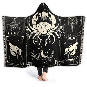 zodiac hooded blanket printed with cancer constellation astrology black gold throw wearable blanket cute soft warm cozy shawl gift for women wife mother sister girl adult 80"x60" l for adult