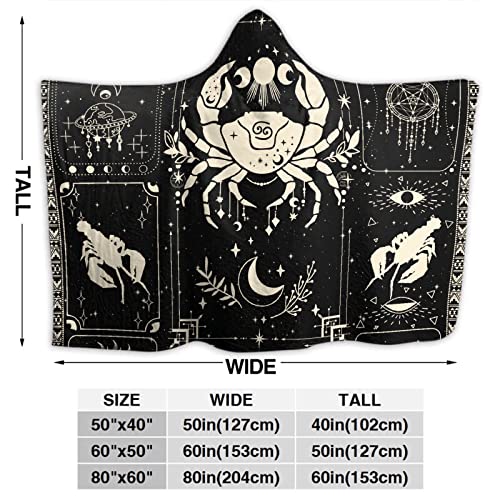 Zodiac Hooded Blanket Printed with Cancer Constellation Astrology Black Gold Throw Wearable Blanket Cute Soft Warm Cozy Shawl Gift for Women Wife Mother Sister Girl Adult 80"X60" L for Adult