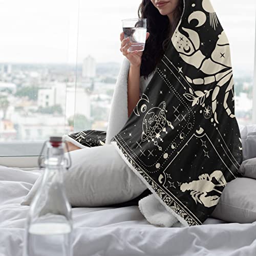 Zodiac Hooded Blanket Printed with Cancer Constellation Astrology Black Gold Throw Wearable Blanket Cute Soft Warm Cozy Shawl Gift for Women Wife Mother Sister Girl Adult 80"X60" L for Adult