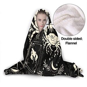 Zodiac Hooded Blanket Printed with Cancer Constellation Astrology Black Gold Throw Wearable Blanket Cute Soft Warm Cozy Shawl Gift for Women Wife Mother Sister Girl Adult 80"X60" L for Adult